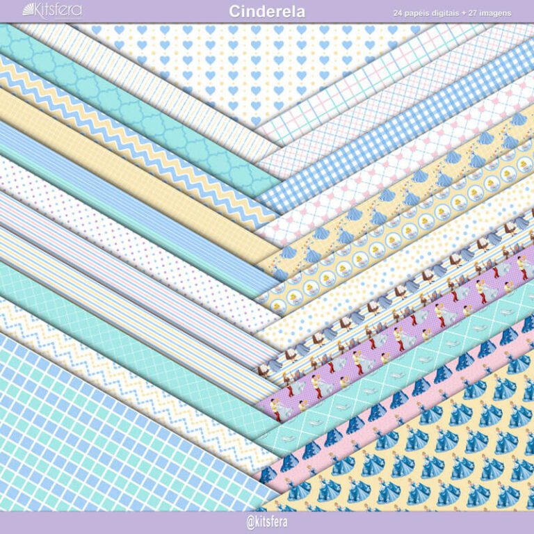 Kit de Papel Digital Cinderela | 24 papéis digitais e 27 Imagens de ...